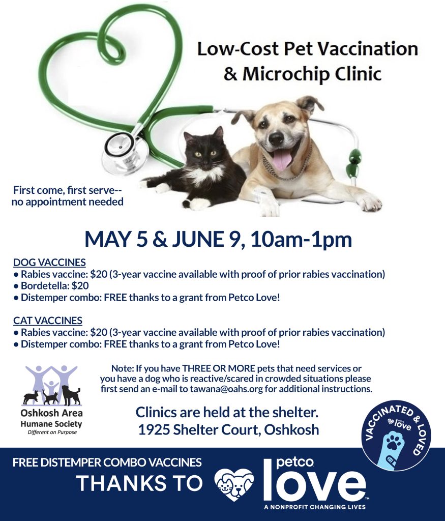 Low-Cost Vaccine/Microchip Clinics - Oshkosh Area Humane Society